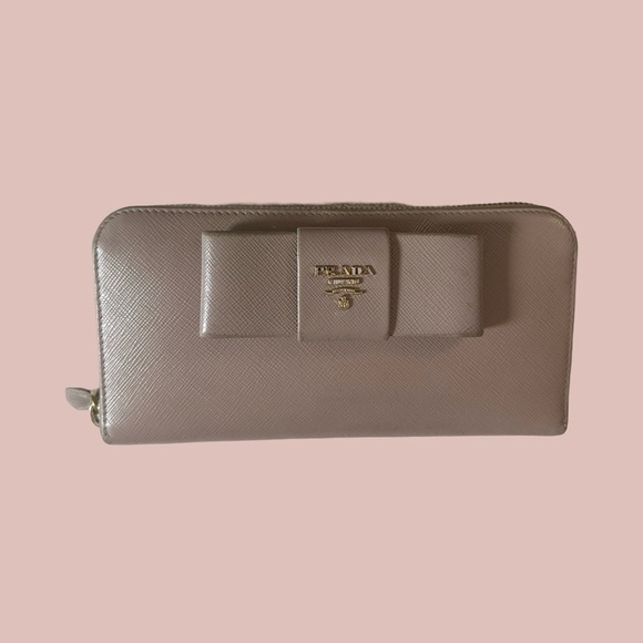 Prada | Bags | Prada Ribbon Saffiano Leather Long Zip Bow Wallet | Poshmark